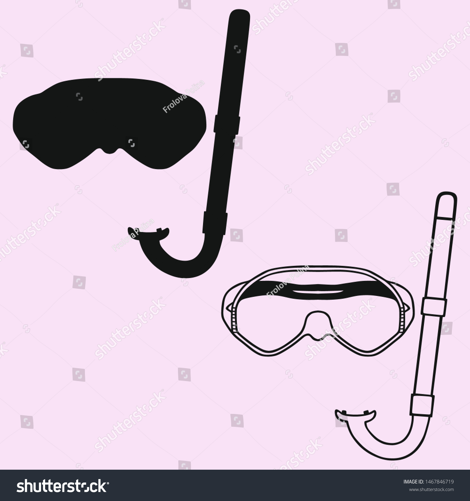 Diving Mask Snorkel Vector Silhouette Isolated Stock Vector (Royalty ...