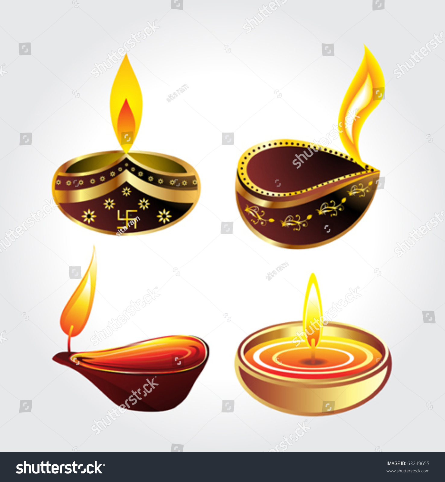 Diwali Deepak Set Vector Illustration Stock Vector 63249655 - Shutterstock