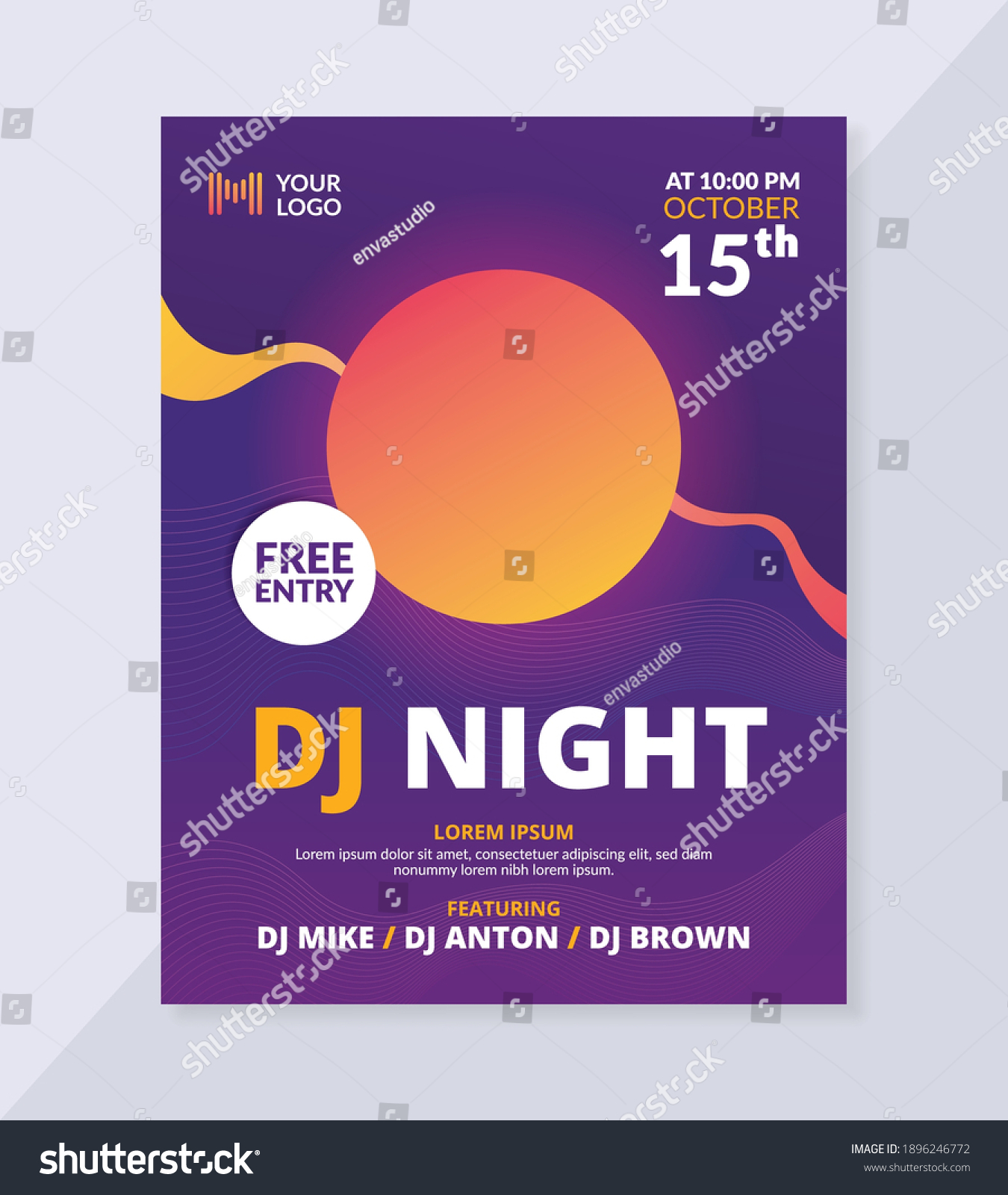 Dj Night Flyer Design Template Stock Vector (Royalty Free) 1896246772 ...