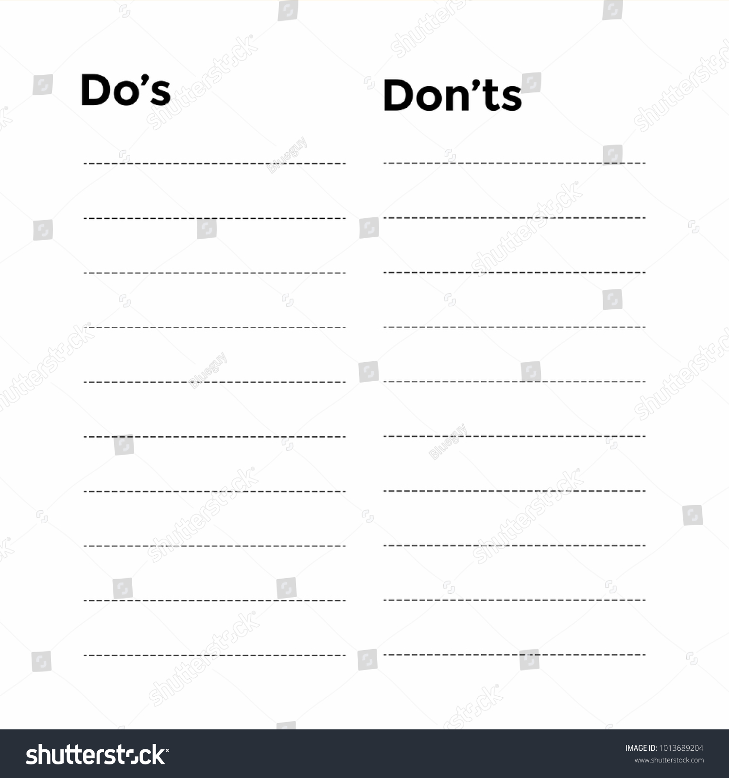 Dos Donts List On Paper Vector Stock Vector (Royalty Free) 1013689204