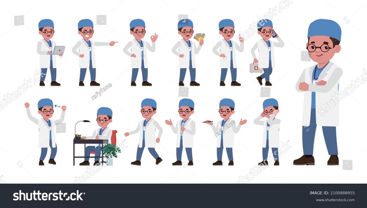 Doctor Different Poses Vector Stock Vector (Royalty Free) 2100888955