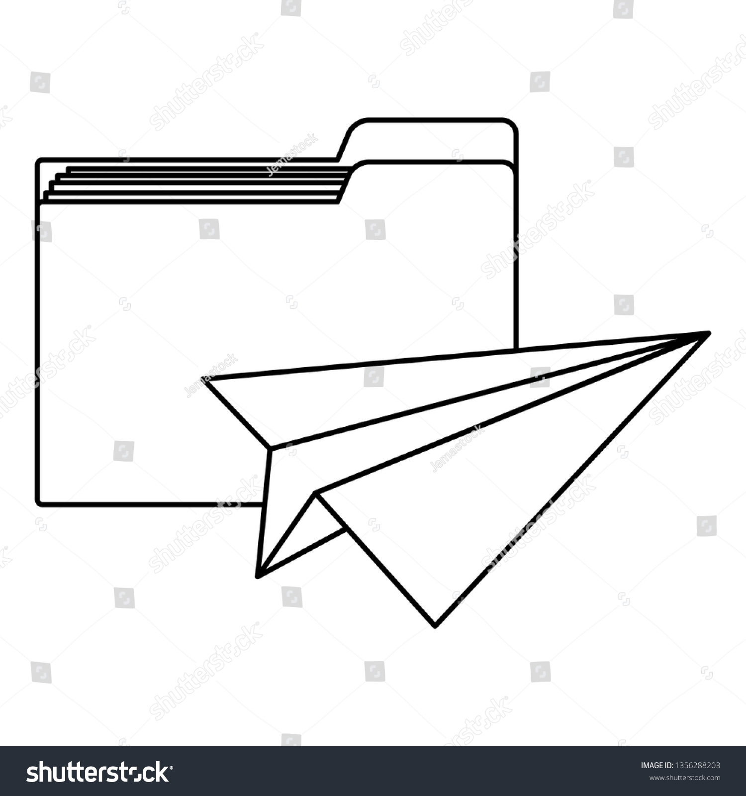 Documents Folder Paper Plane Black White Stock Vector (Royalty Free ...