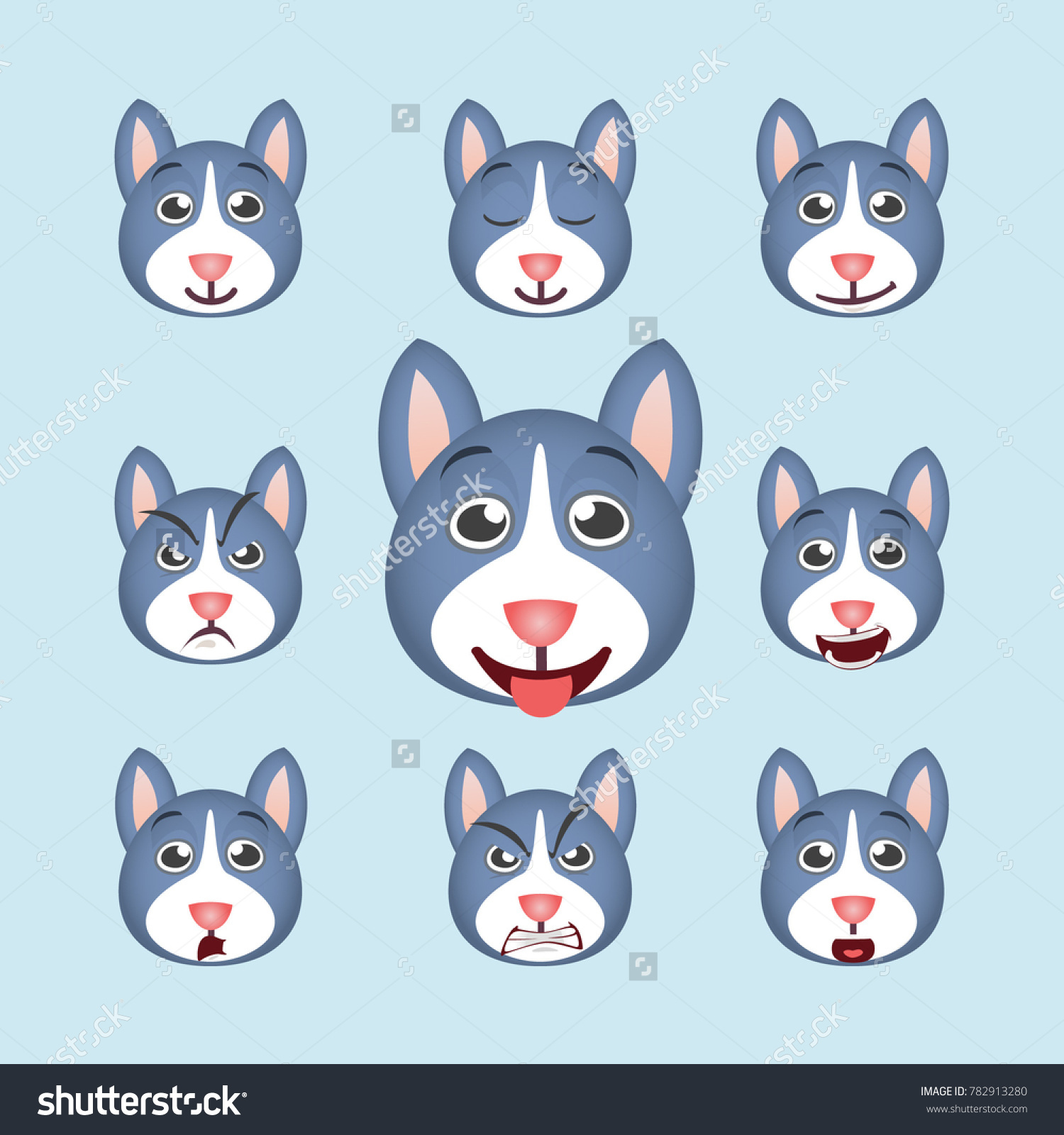 Dog Face Emoticons: vector de stock (libre de regalías) 782913280