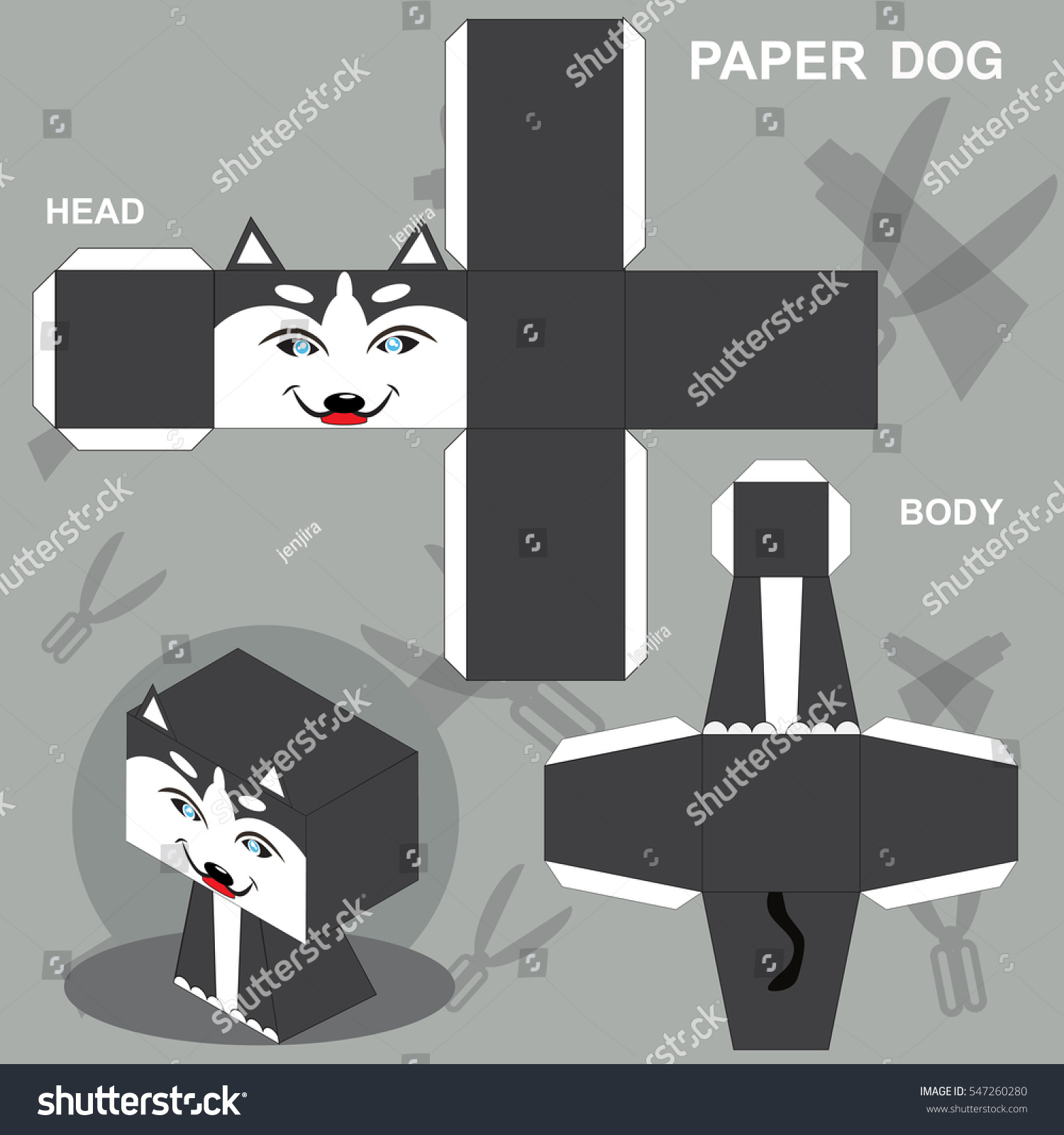 Dog Paper Craft Template: vector de stock (libre de regalías) 547260280 ...