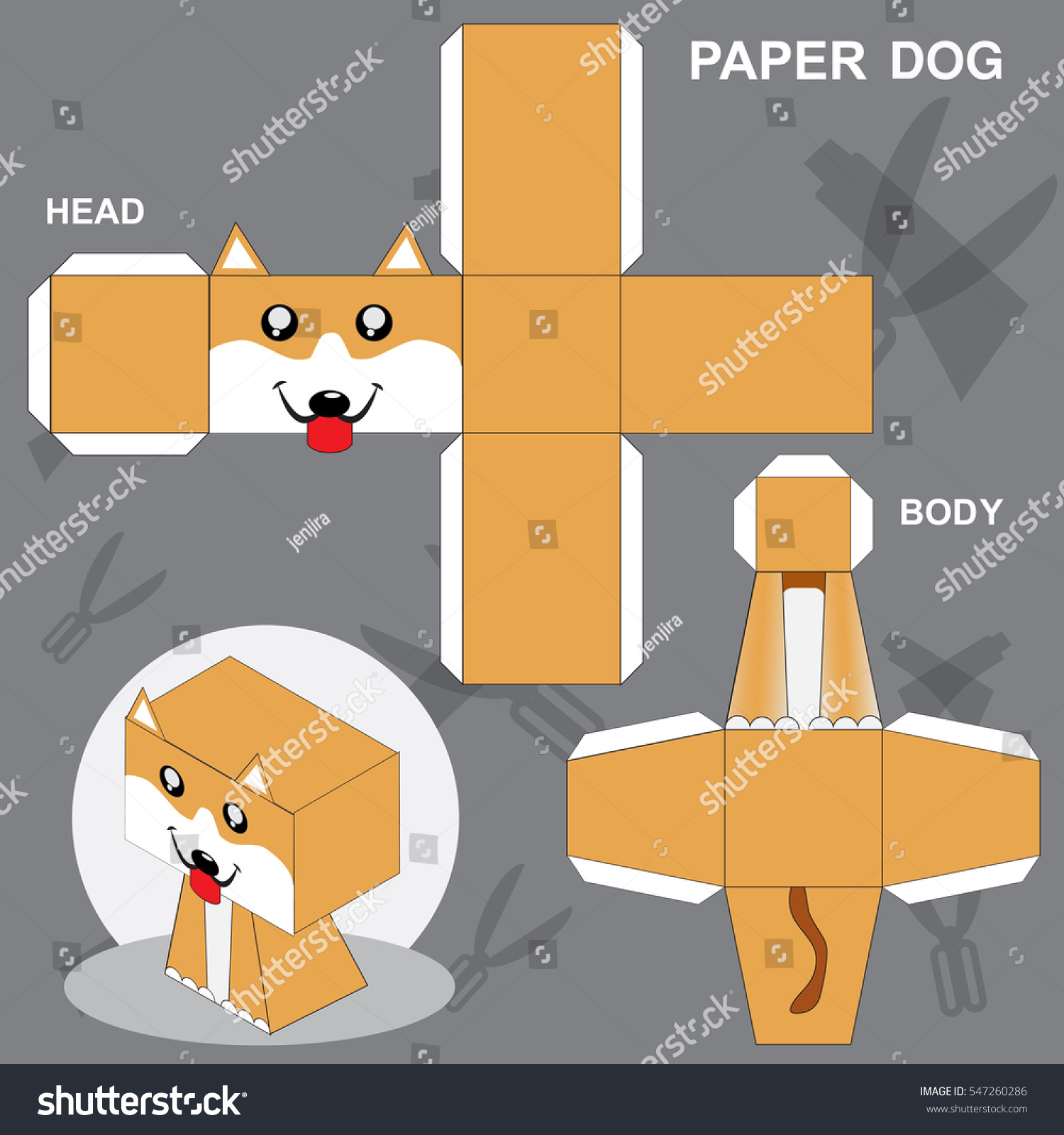 Dog Paper Craft Template: vector de stock (libre de regalías) 547260286