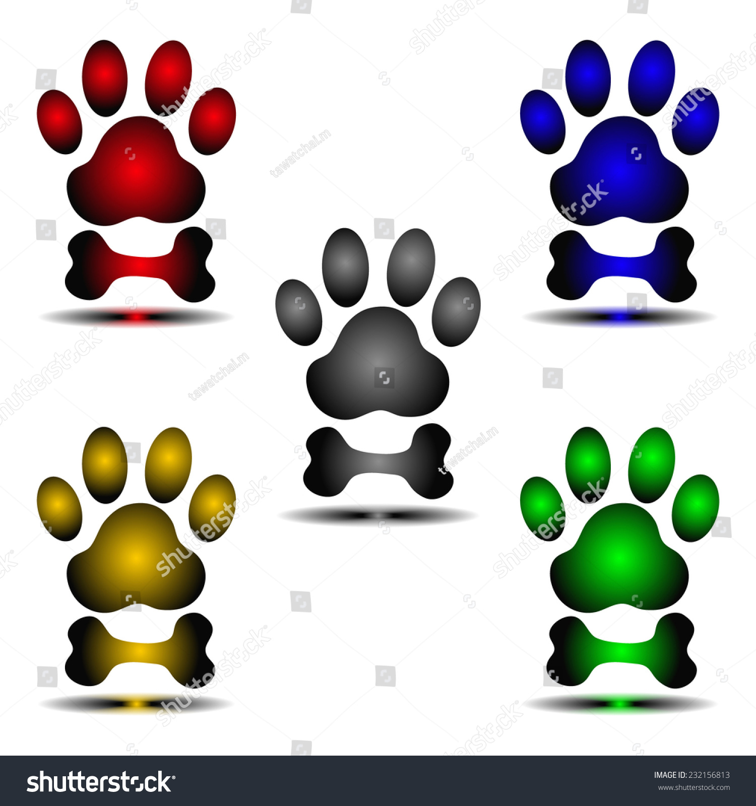 Dog Paw Bone Vector Stock Vector (Royalty Free) 232156813