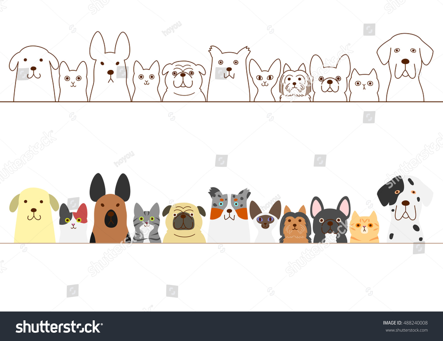 Dogs Cats Border Set Stock Vector 488240008 - Shutterstock