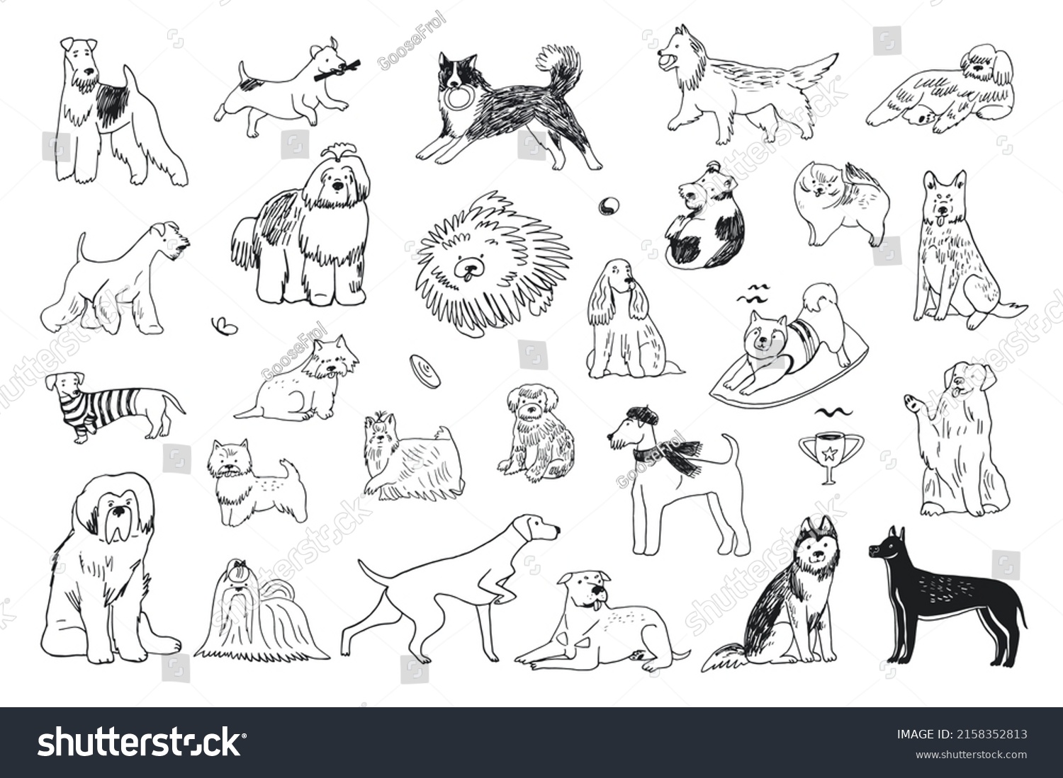 Dogs Funny Pets Vector Illustrations Set Stock Vector (Royalty Free ...