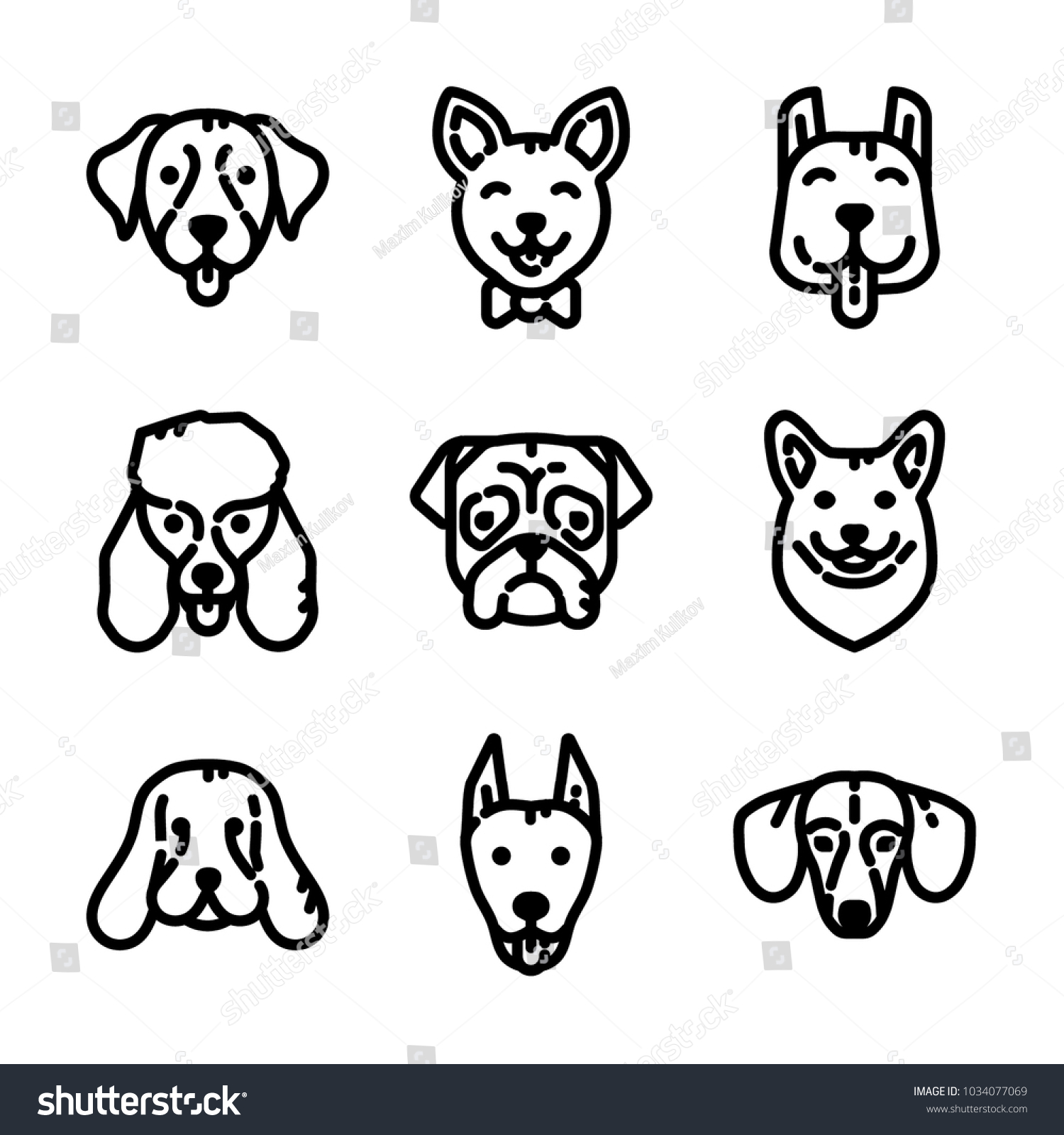 Dogs Icon Set Stock Vector (Royalty Free) 1034077069