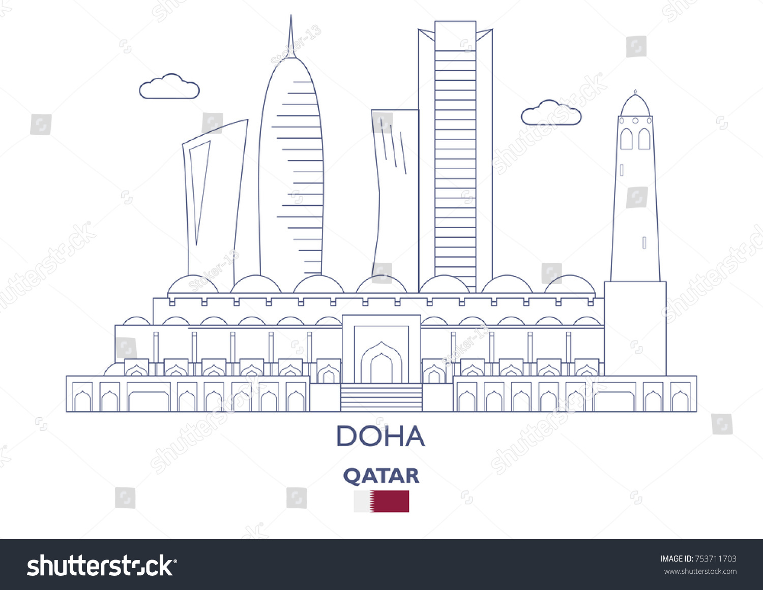 Doha Linear City Skyline Qatar Stock Vector (Royalty Free) 753711703