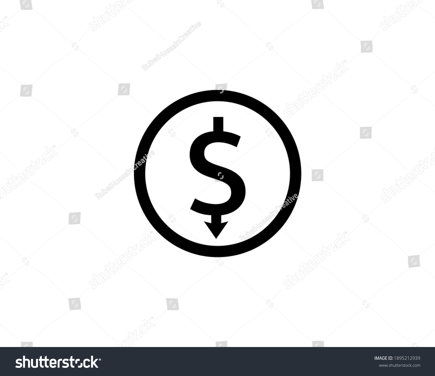 Dollar Down Symbol Vector On White Stock Vector (Royalty Free) 1895212939
