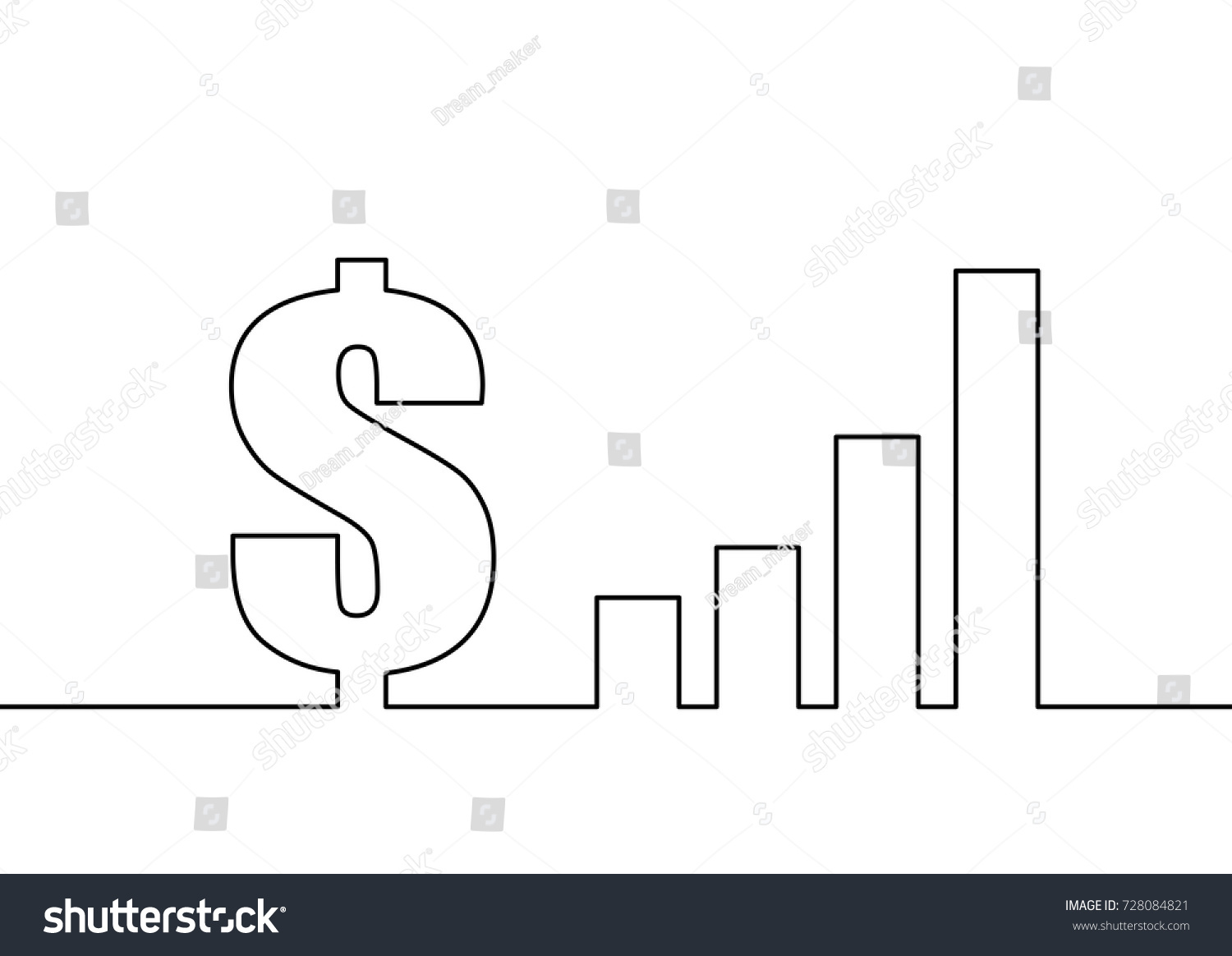 Dollar Sign Graph Continuous Line Drawing 스톡 벡터(로열티 프리) 728084821 ...