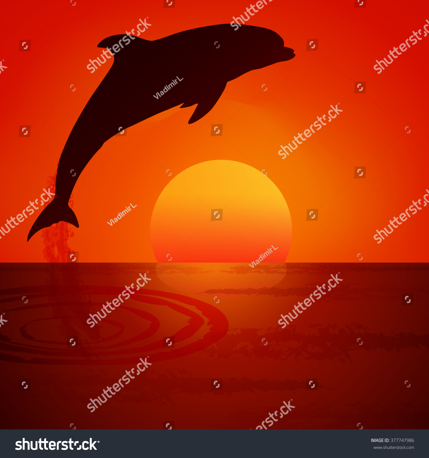 Dolphin Sunset Vector Illustration: เวกเตอร์สต็อก (ปลอดค่าลิขสิทธิ์ ...