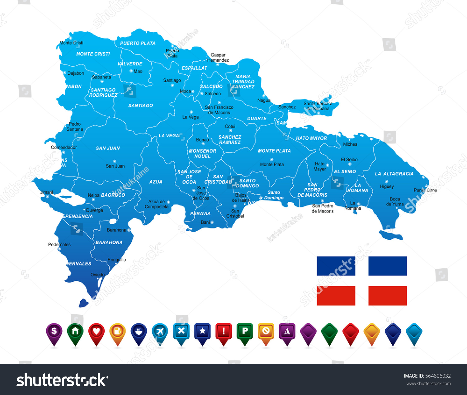 Dominican Republic Map Vector Illustration: เวกเตอร์สต็อก (ปลอดค่า ...