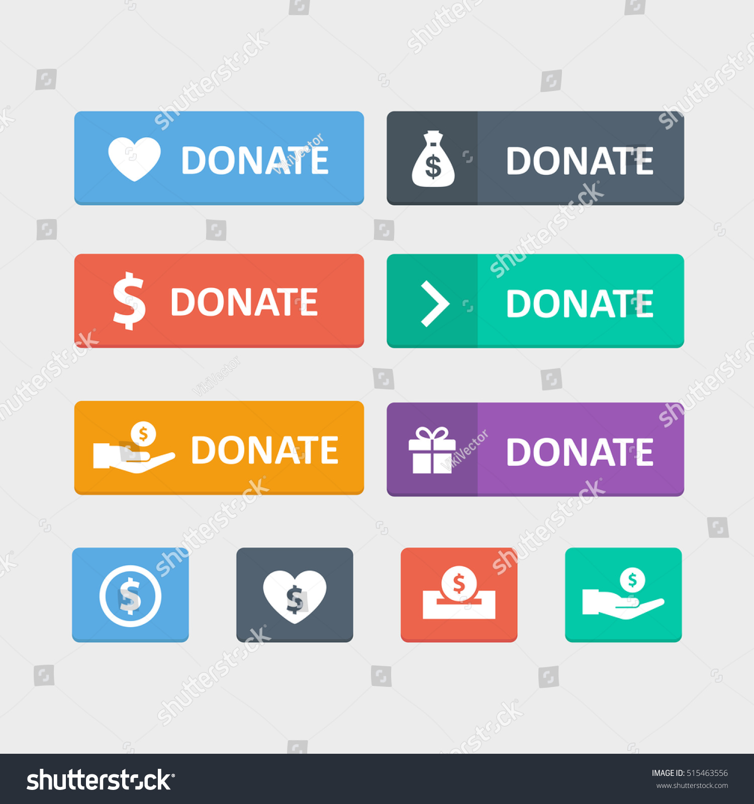 Donate Button Vector Set Flat Style Stock Vector (Royalty Free) 515463556