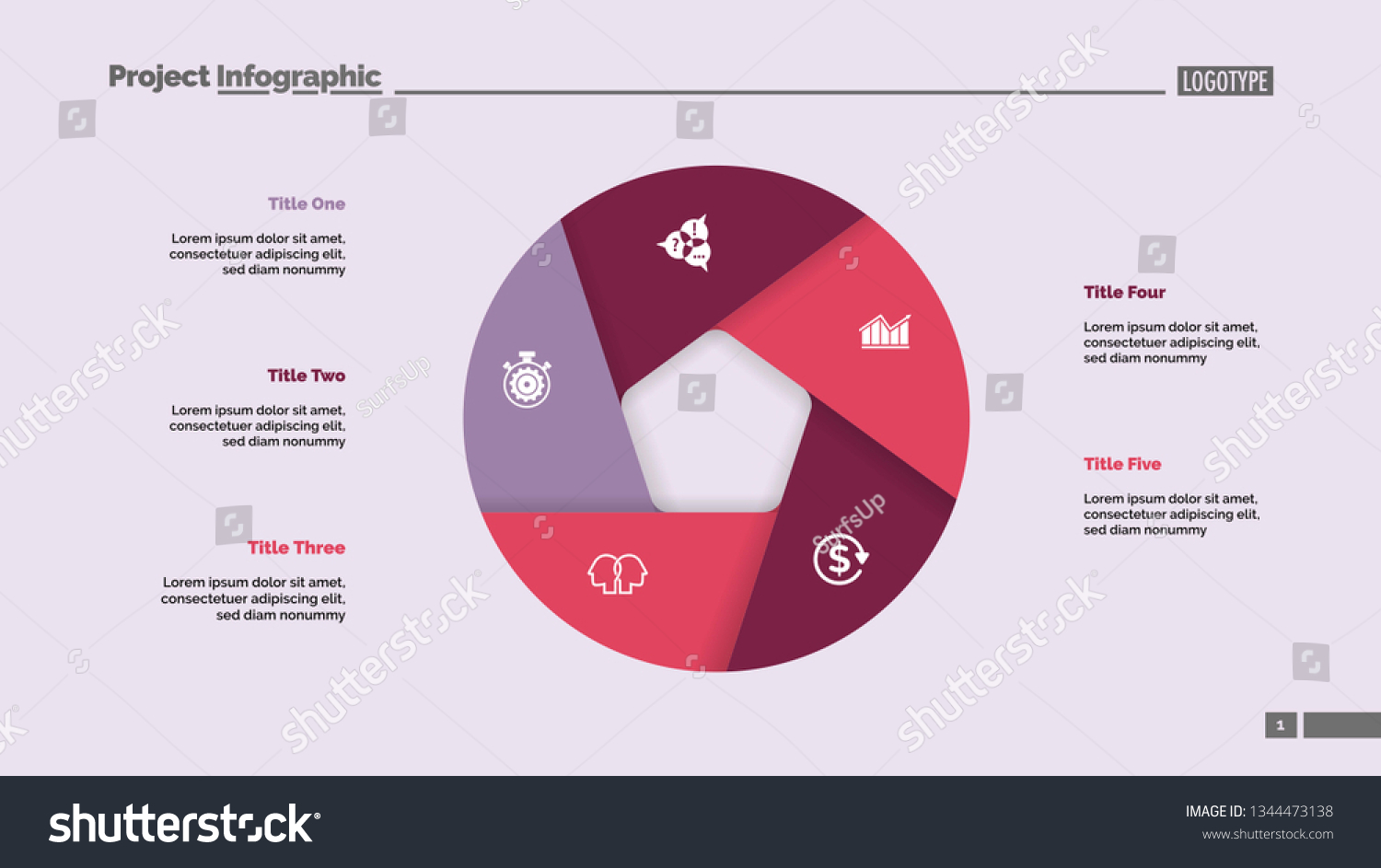Donut Chart Five Sections Infochart Swot: Stock-Vektorgrafik ...
