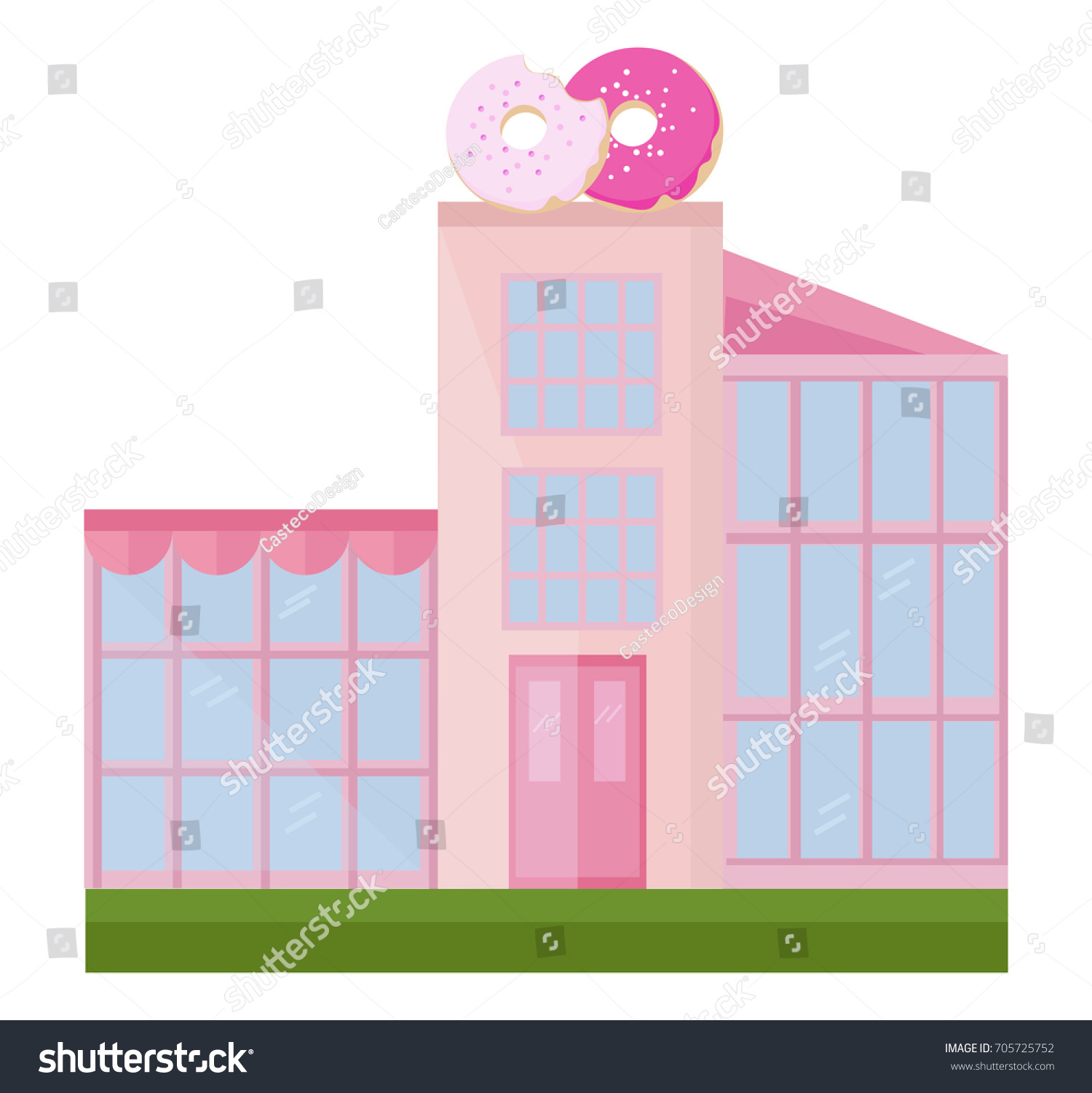 Donuts Store Facade Building Vector Illustration: vector de stock ...