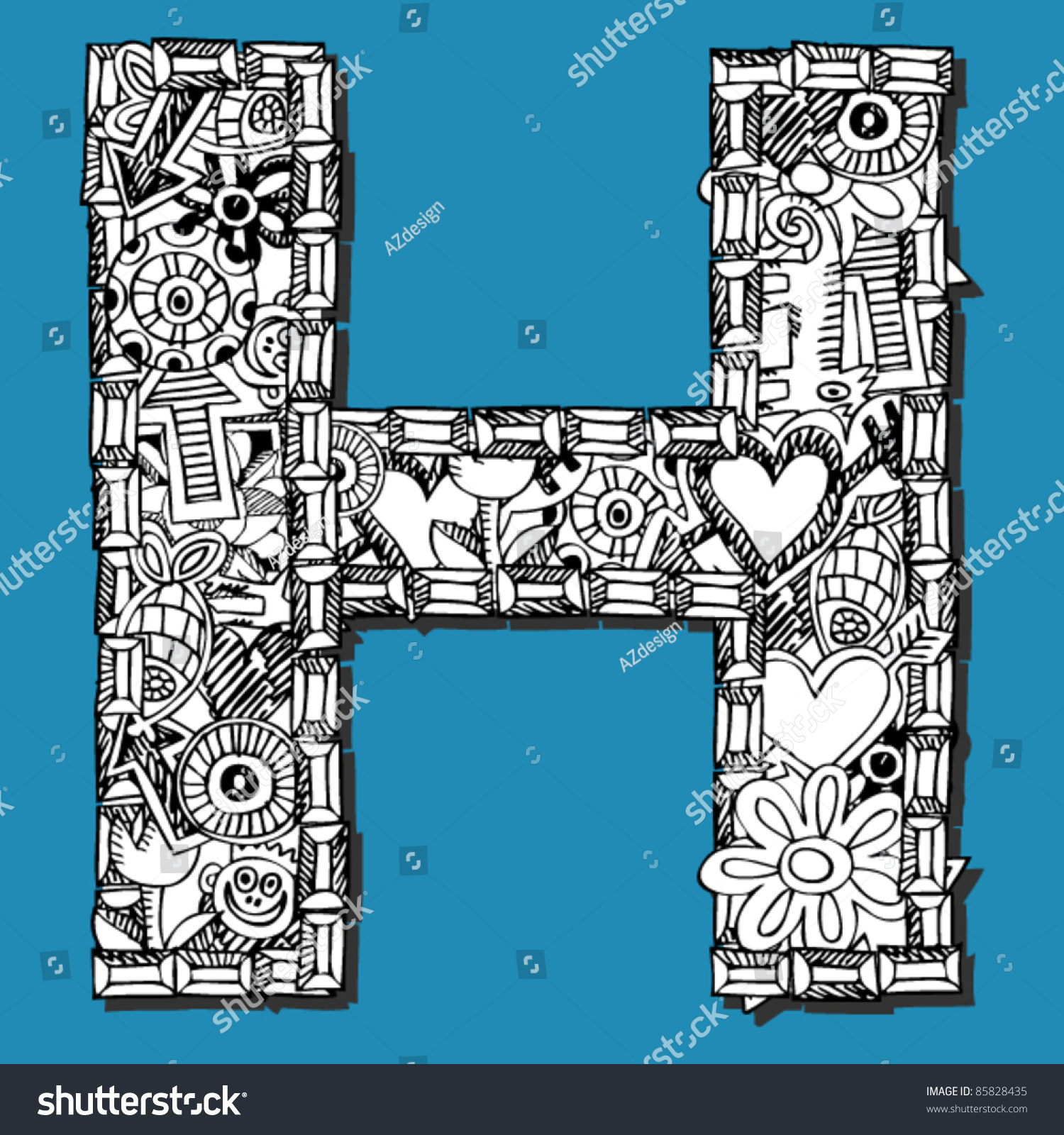 Doodle Abc Crazy Letter H: เวกเตอร์สต็อก (ปลอดค่าลิขสิทธิ์) 85828435
