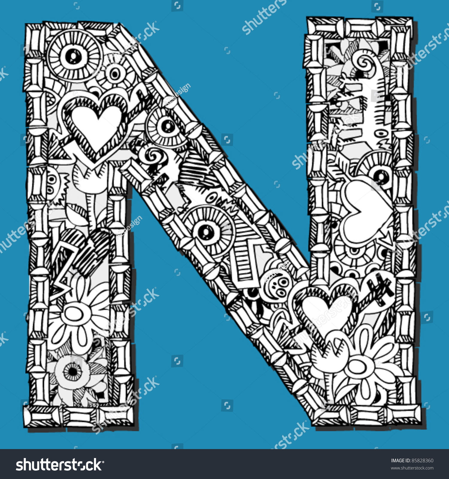 Doodle Abc Crazy Letter N: เวกเตอร์สต็อก (ปลอดค่าลิขสิทธิ์) 85828360 ...
