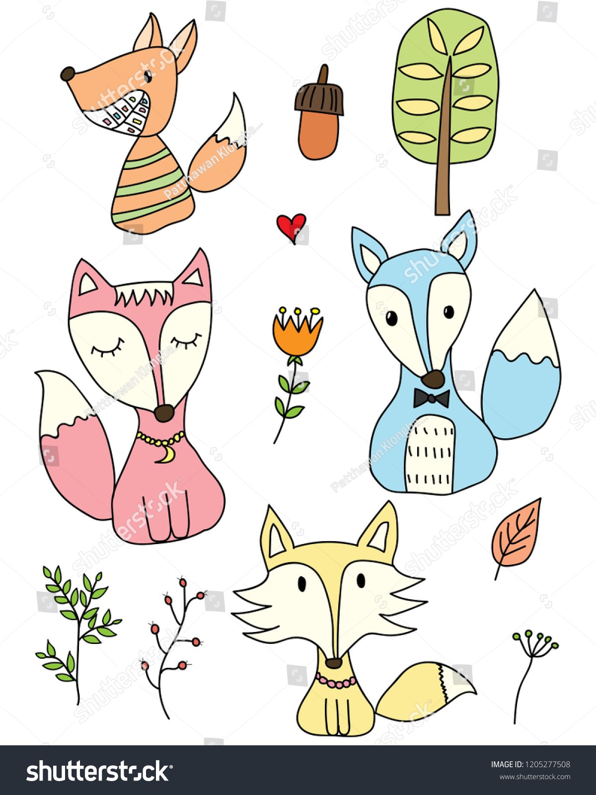 Doodle Art Fox Stock Vector (Royalty Free) 1205277508