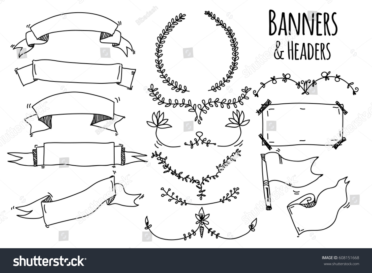 Doodle Banners Headers Stock Vector 608151668 - Shutterstock