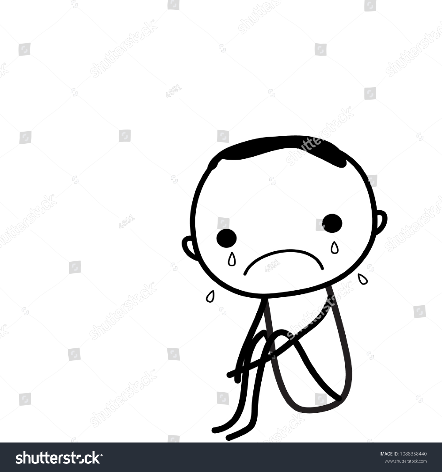 Doodle Boy Crying Sad Emotion Stock Vector (Royalty Free) 1088358440
