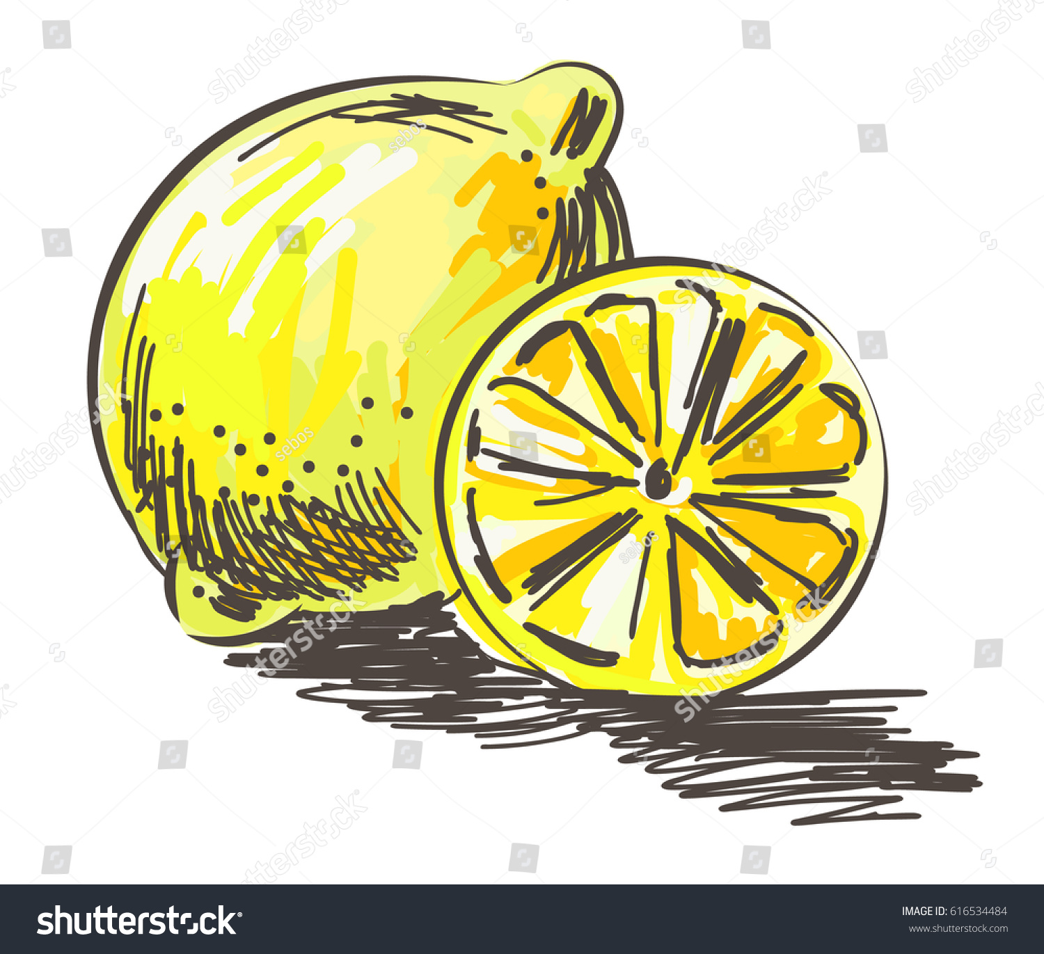 Doodle Cartoon Vector Lemon Slice Stock Vector (Royalty Free) 616534484 ...