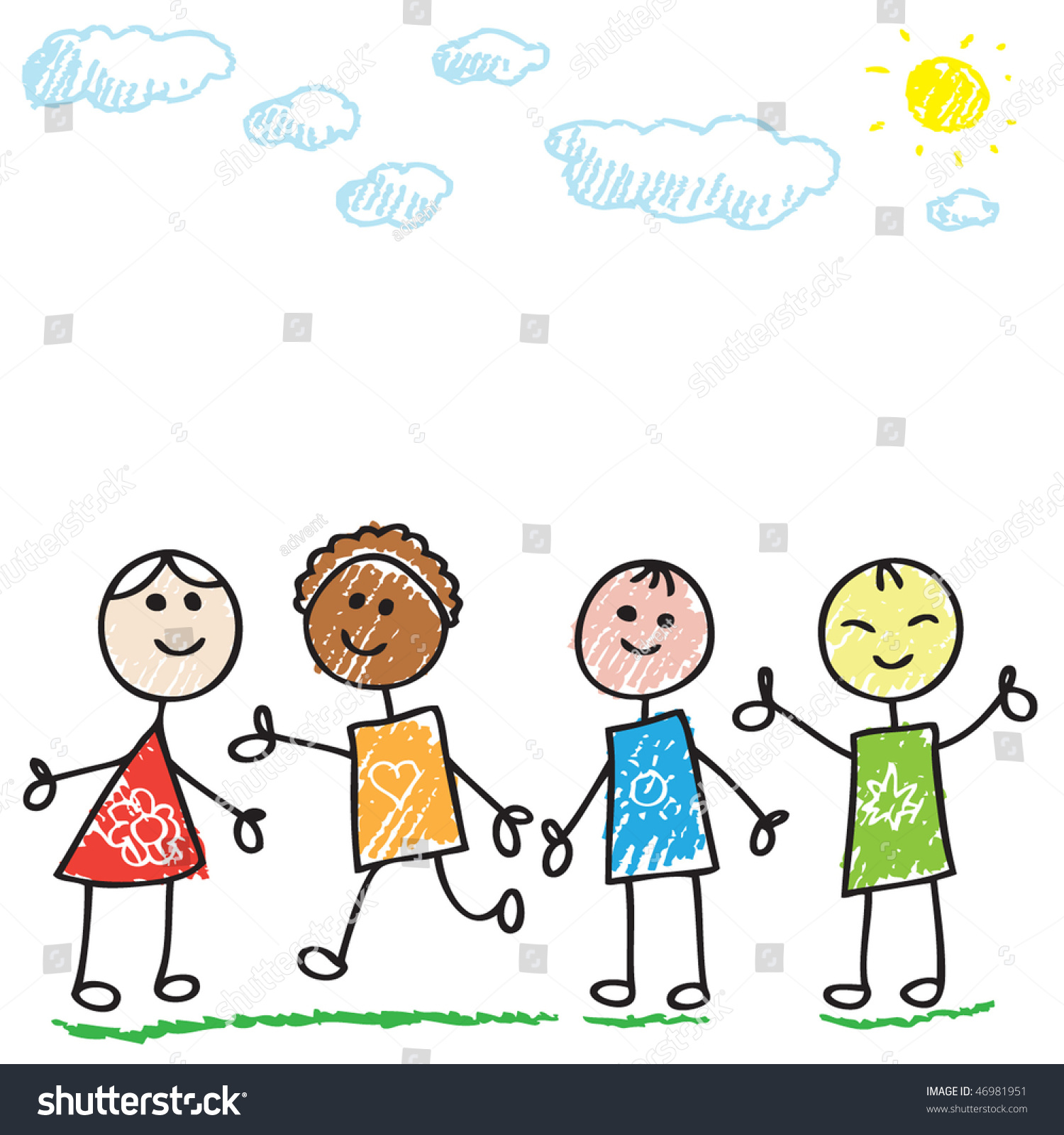 Doodle Children Playing: เวกเตอร์สต็อก (ปลอดค่าลิขสิทธิ์) 46981951