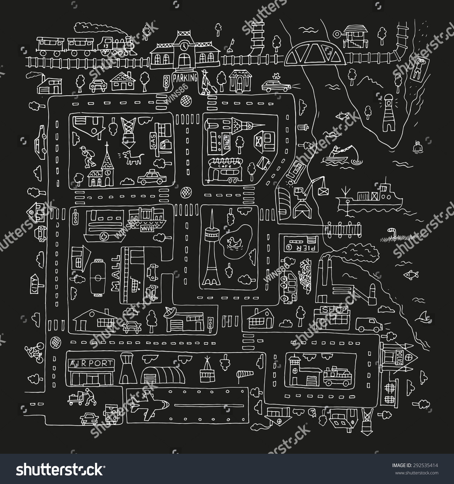 Doodle City Map Isolated Stock Vector (Royalty Free) 292535414 ...