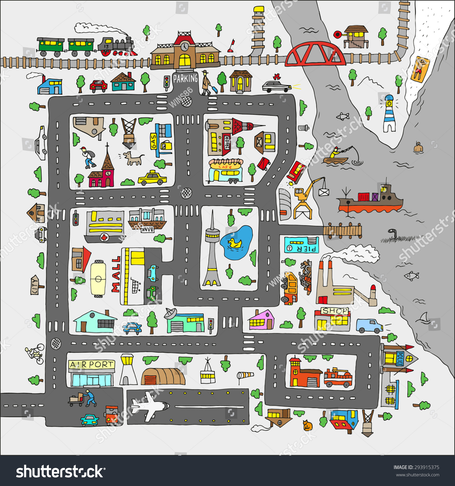Doodle City Map. Isolated. Stock Vector Illustration 293915375 ...