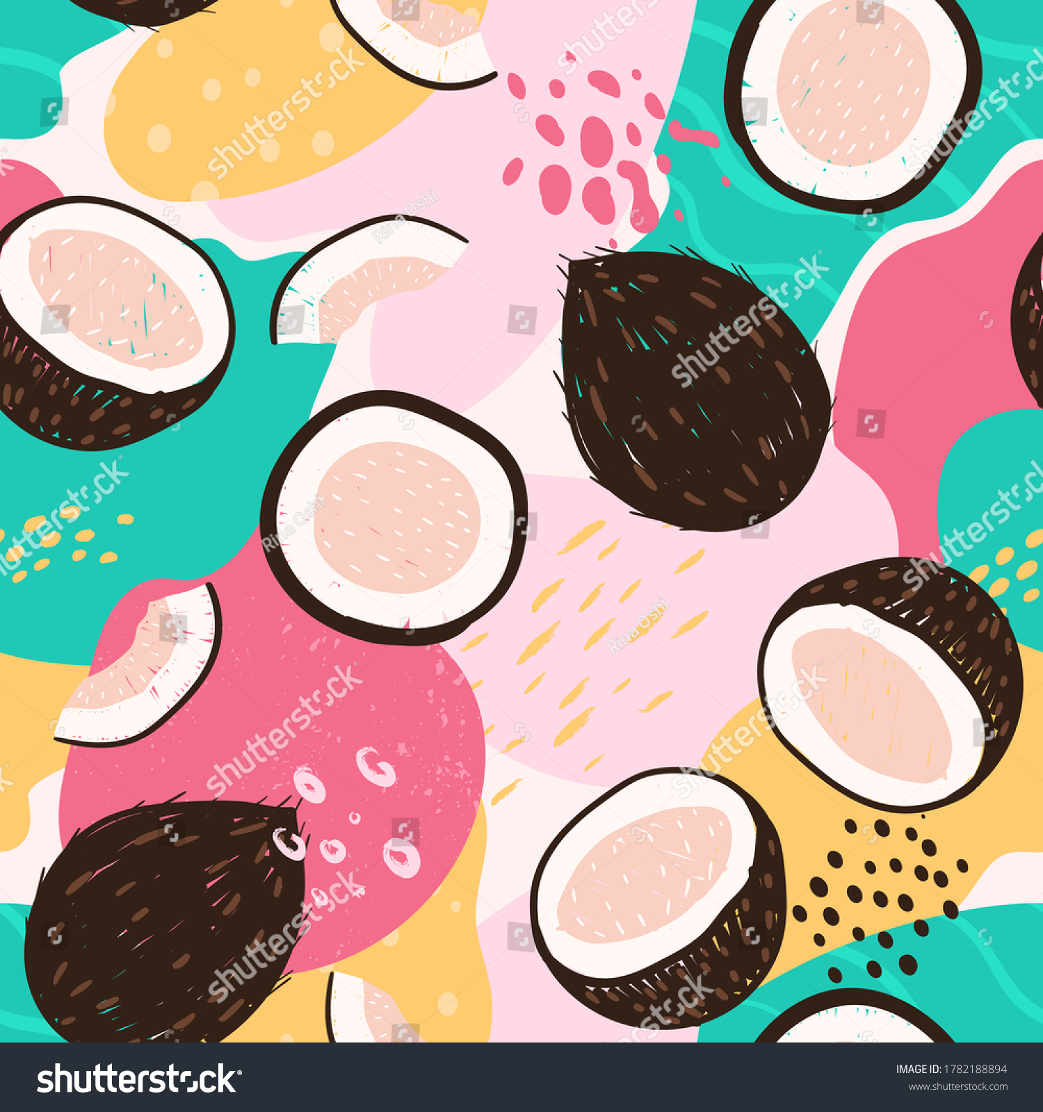 Doodle Coconut Abstract Elements Vector Seamless Stock Vector (Royalty ...