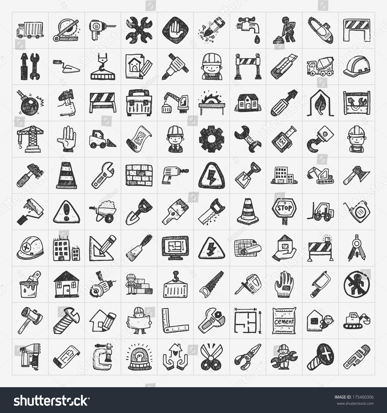 Doodle Construction Icons Stock Vector (Royalty Free) 175400306