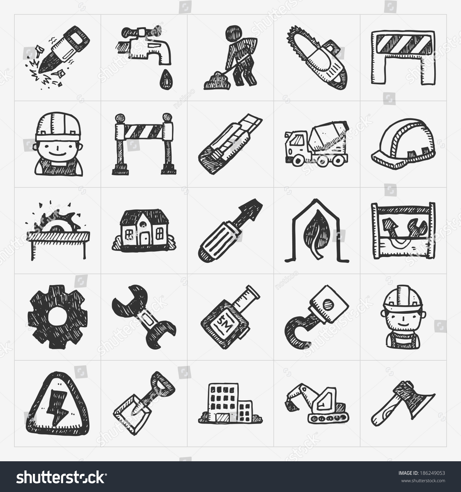 Doodle Construction Icons: vector de stock (libre de regalías ...
