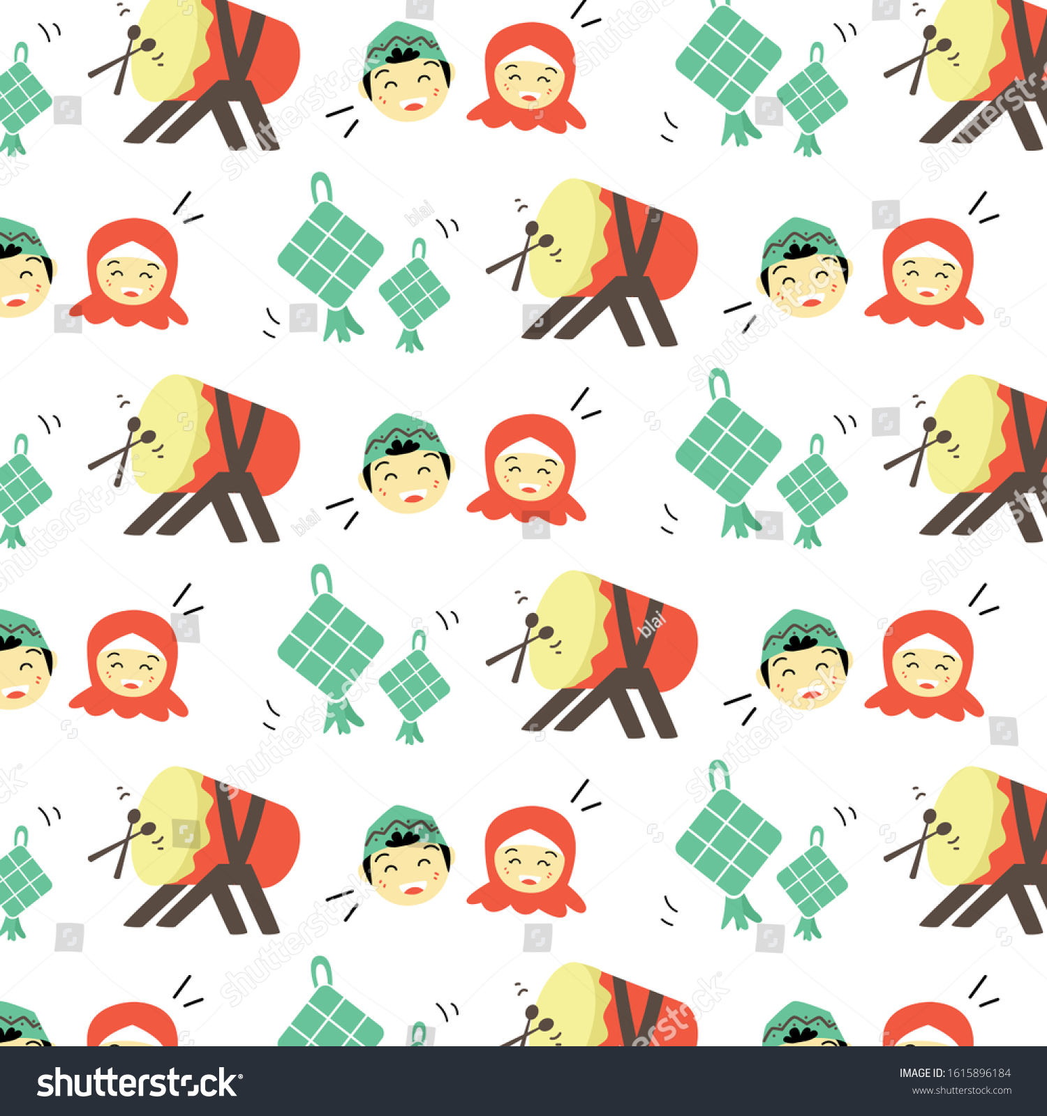Doodle Cute Cartoon Moslem Background Pattern Stock Vector (Royalty ...