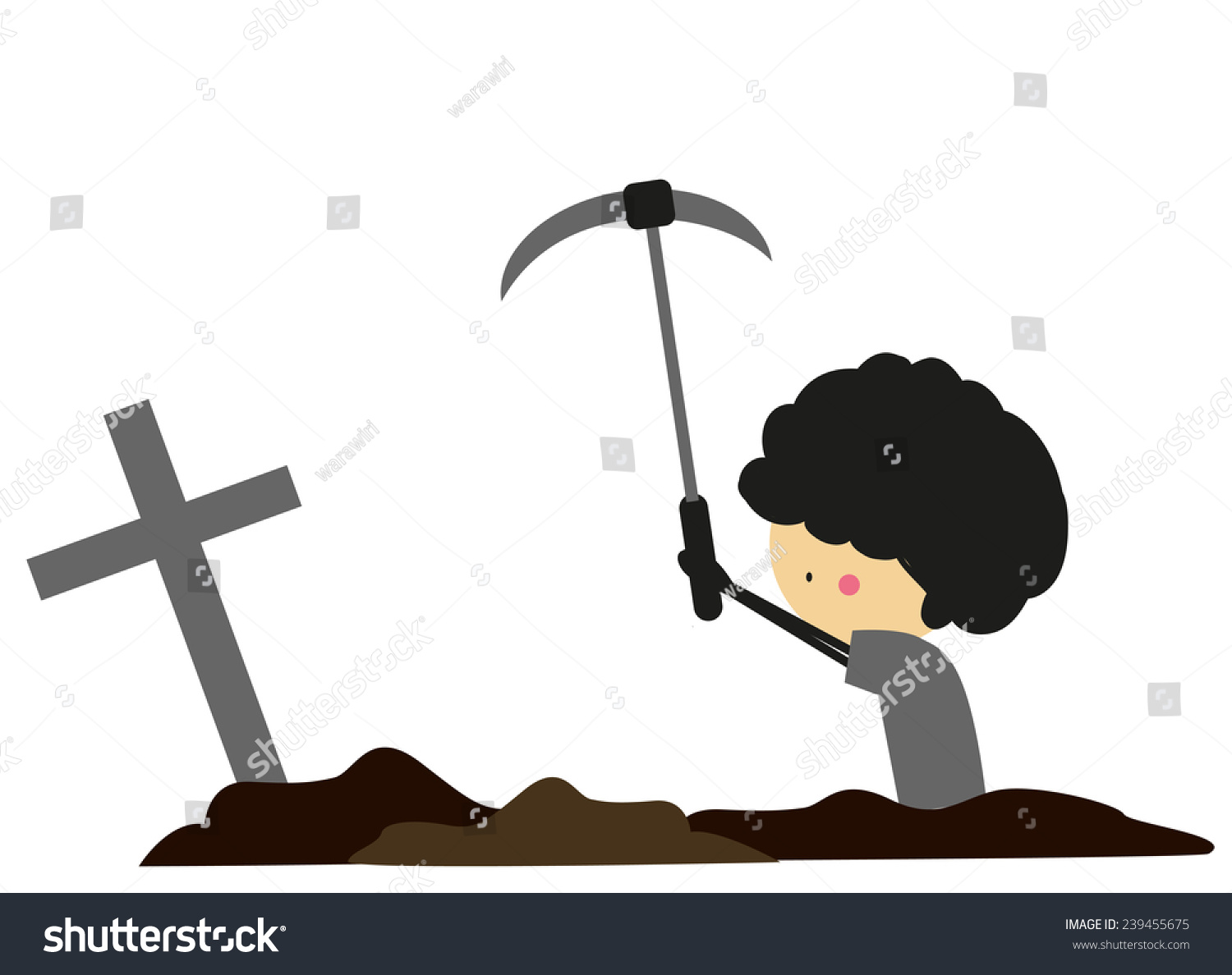Doodle Digging Graves Full Color Stock Vector (Royalty Free) 239455675