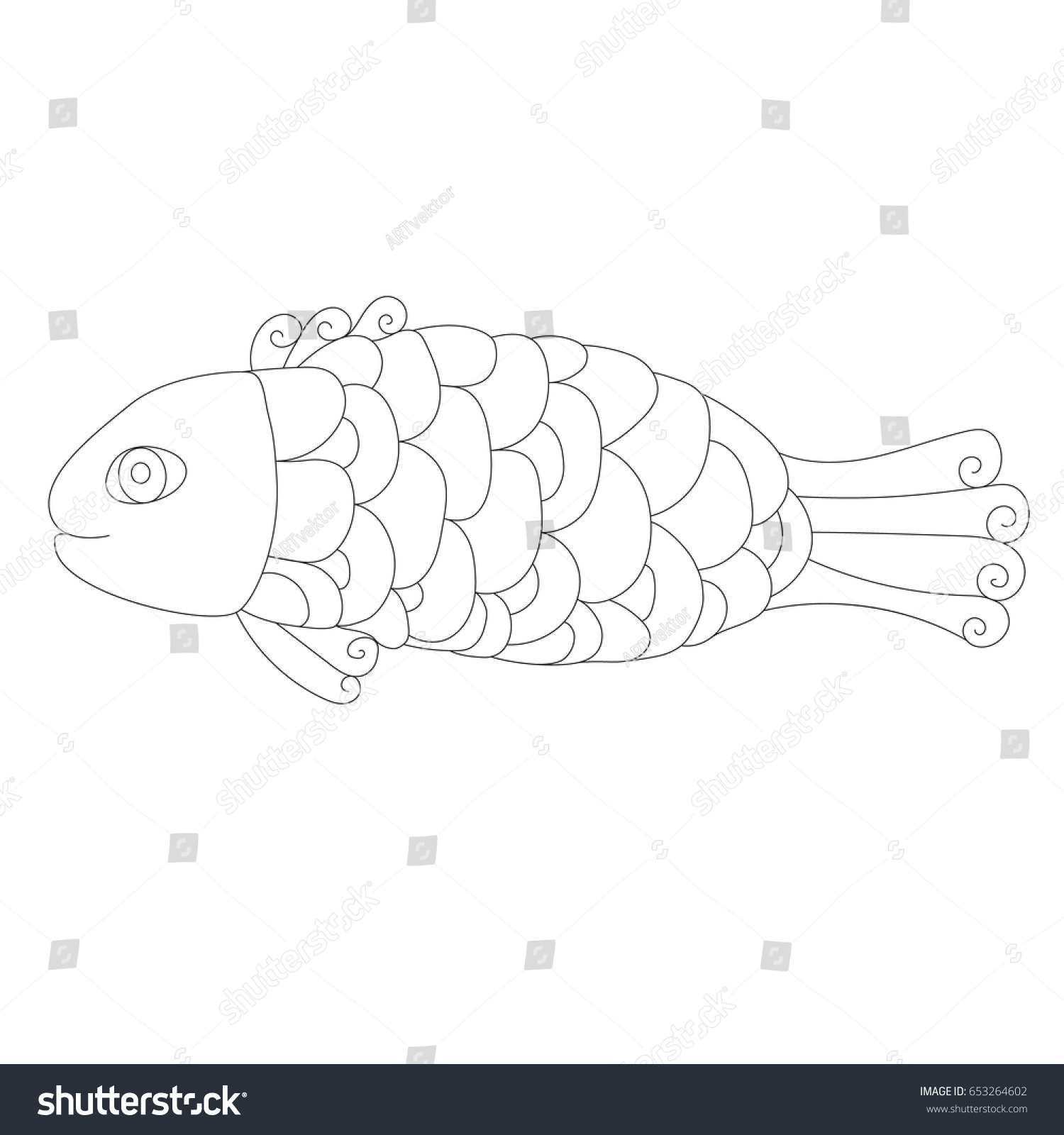 Doodle Fish Coloring Page Stock Vector (Royalty Free) 653264602 ...