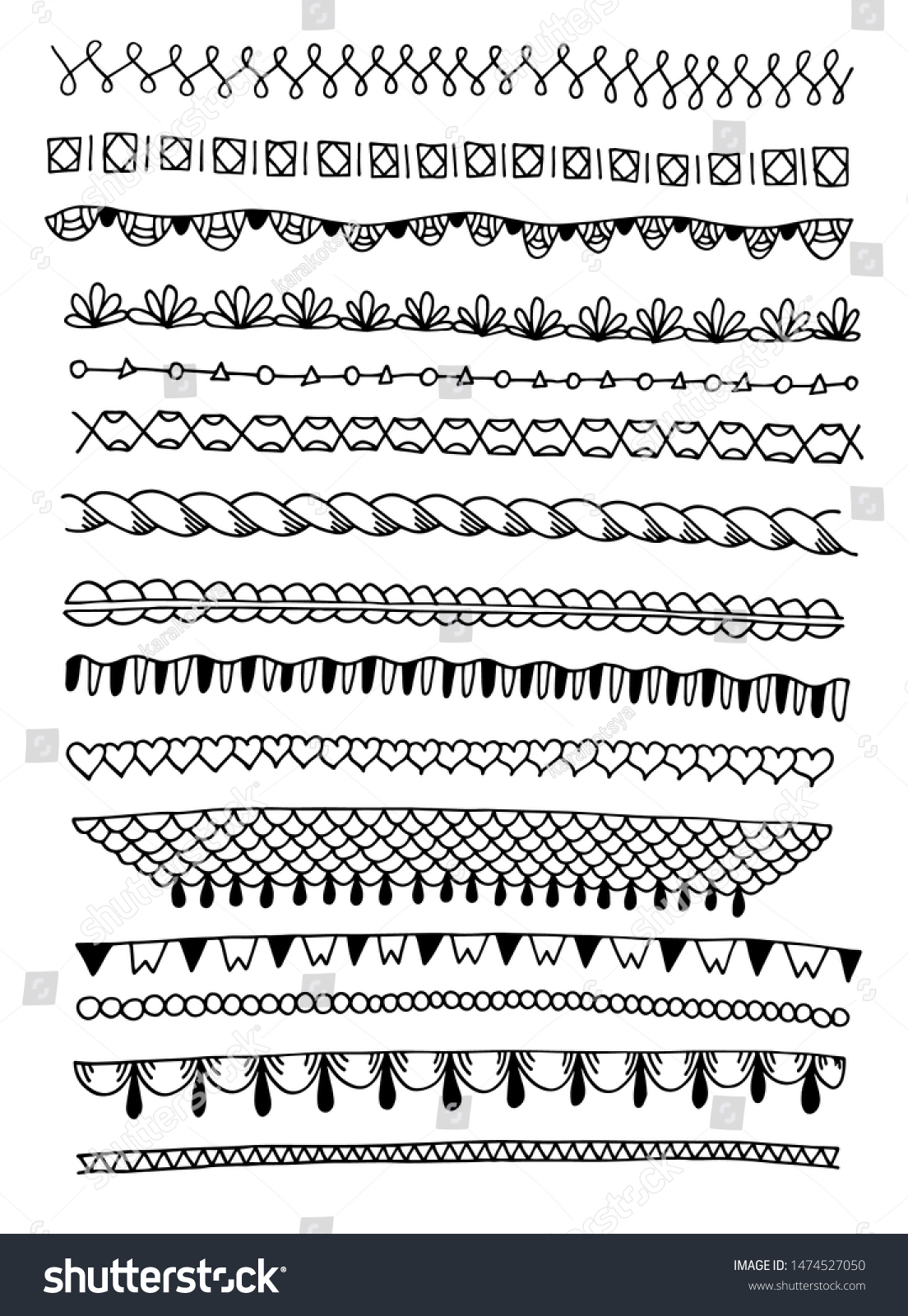 Doodle Frames Edge Lines Dividers Borders: เวกเตอร์สต็อก (ปลอดค่า ...