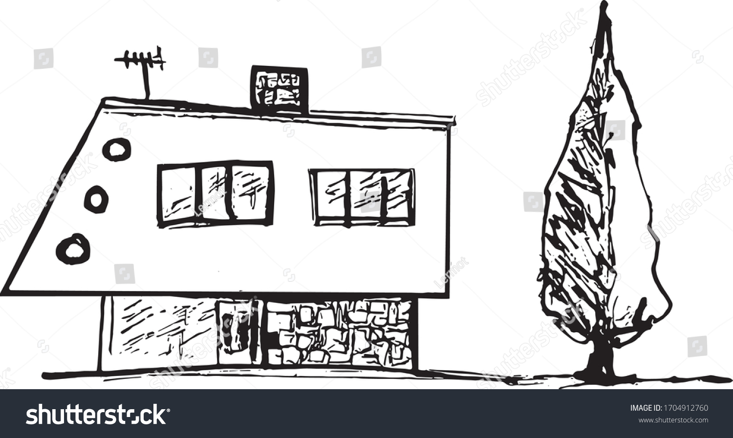 Doodle House Tree Vector Illustration Stock Vector (Royalty Free ...