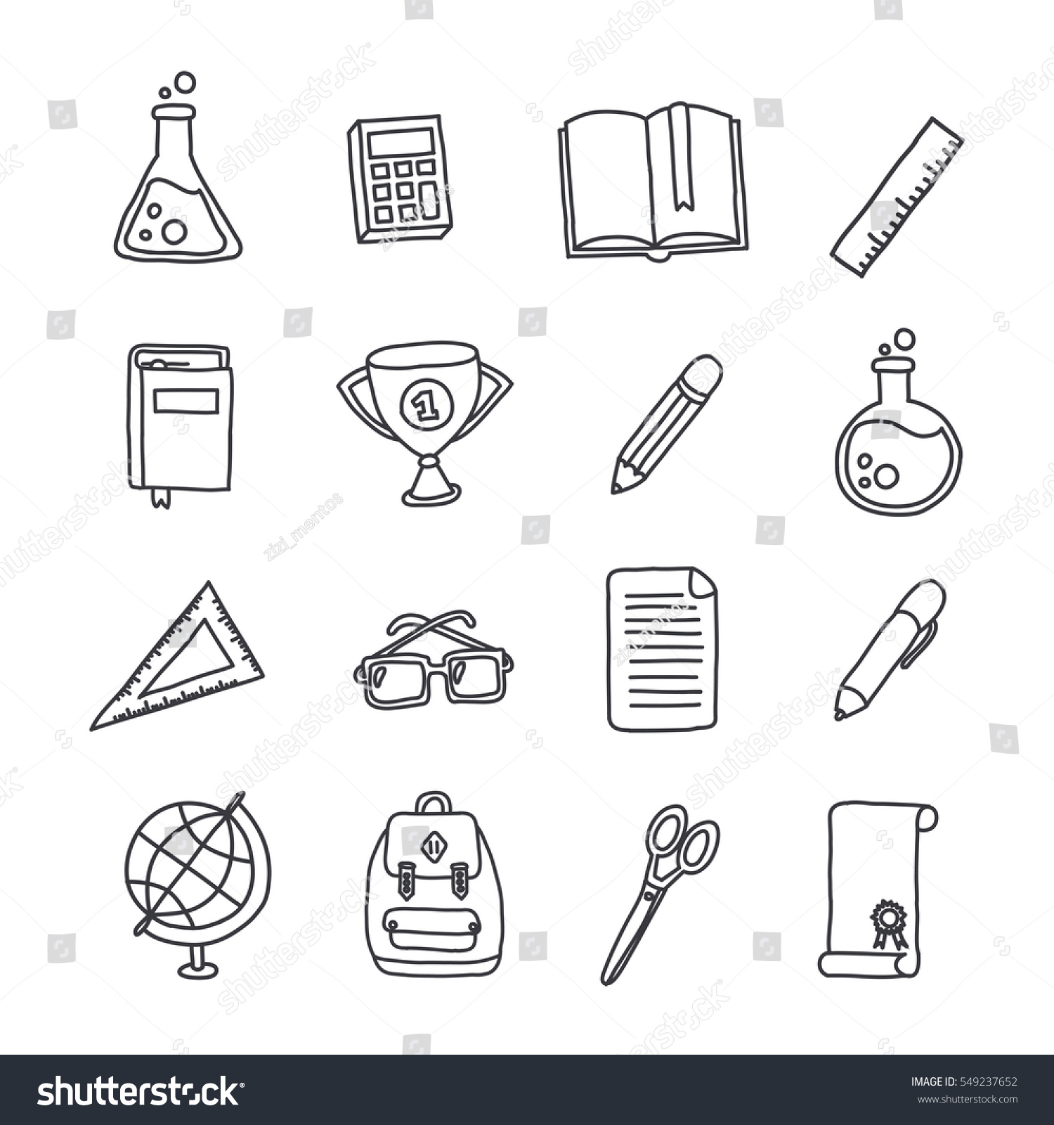 Doodle Icon Set School Stuff Vector Stock Vector (Royalty Free ...