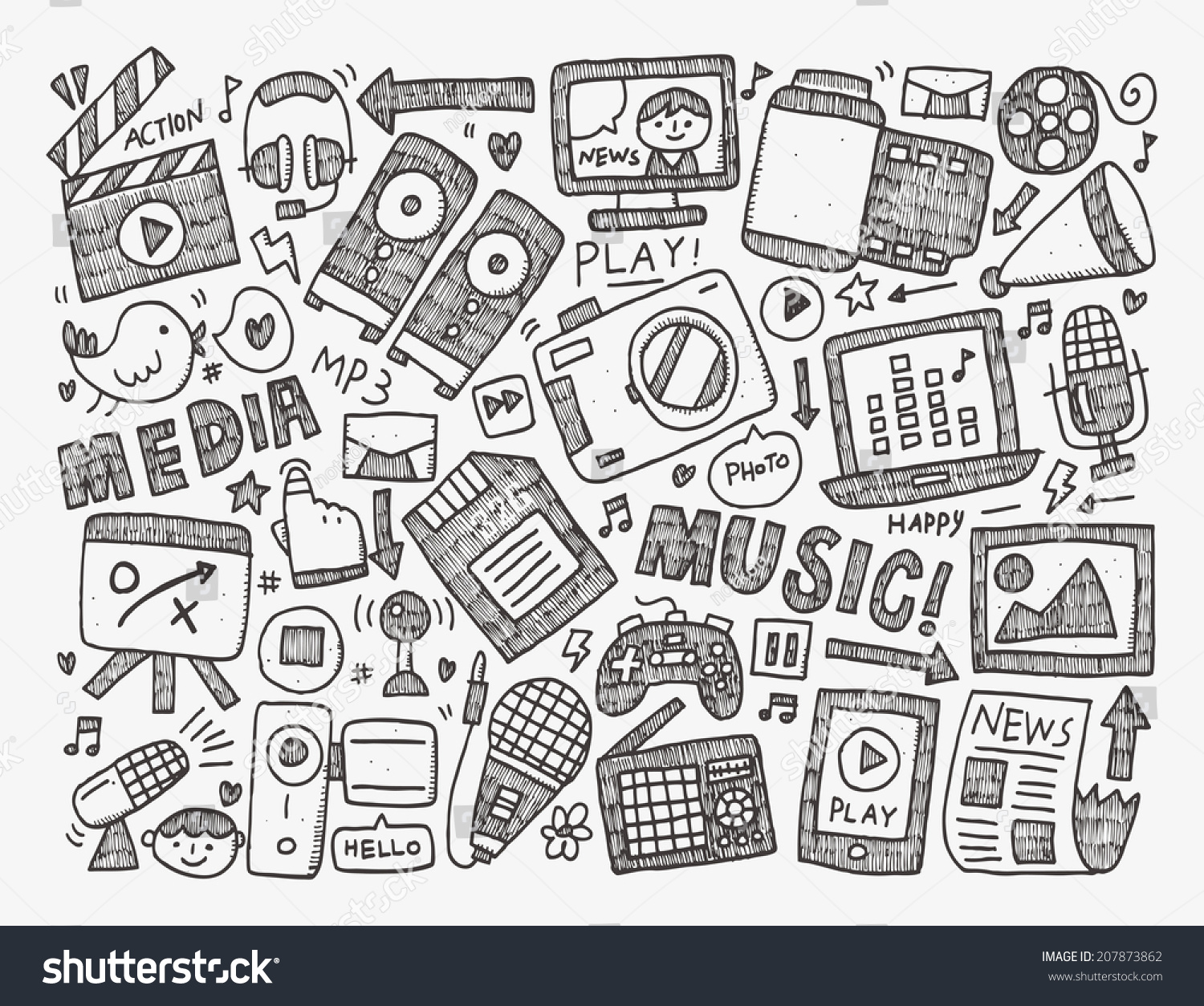 Doodle Media Background Stock Vector (Royalty Free) 207873862