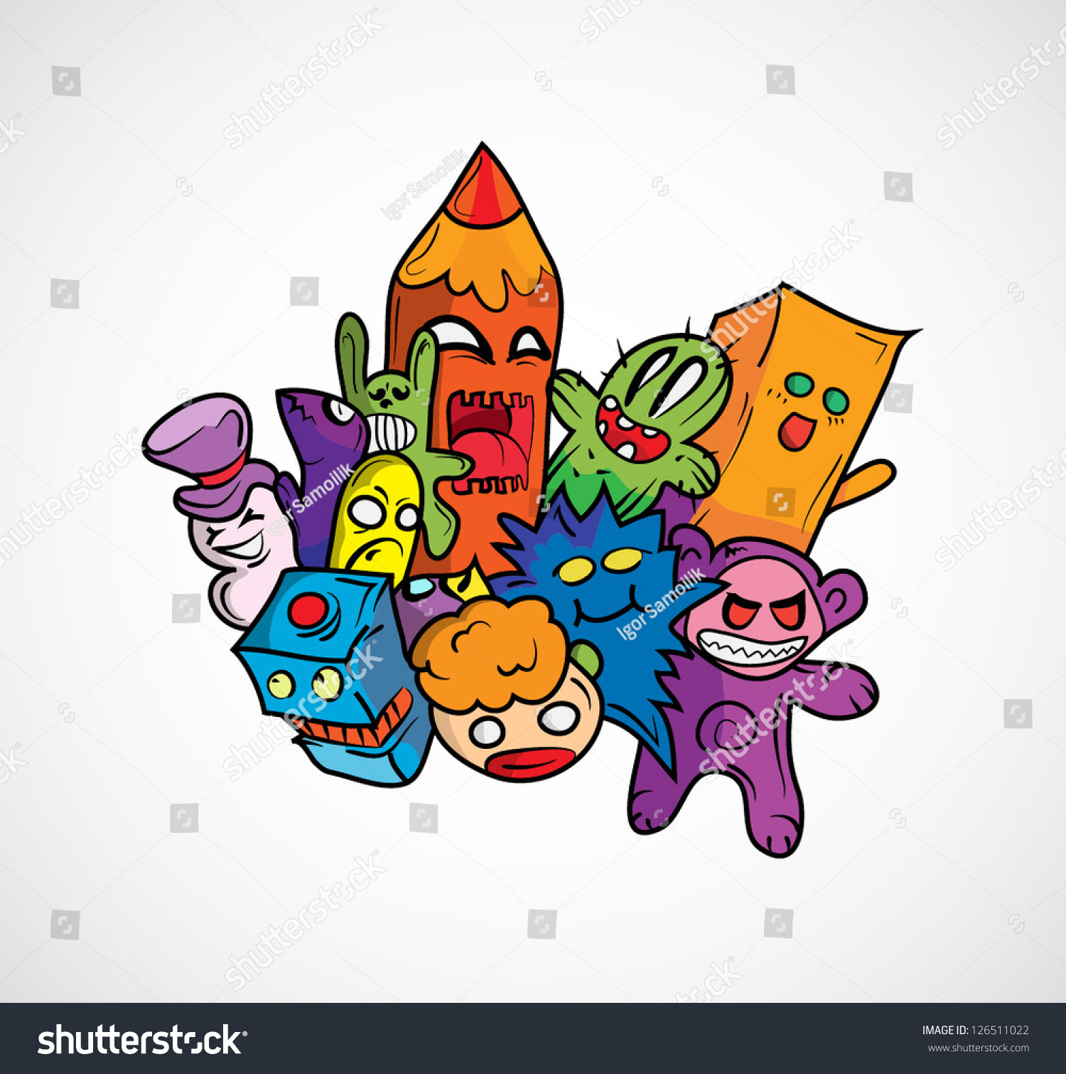Doodle Monsters Stock Vector (Royalty Free) 126511022 | Shutterstock
