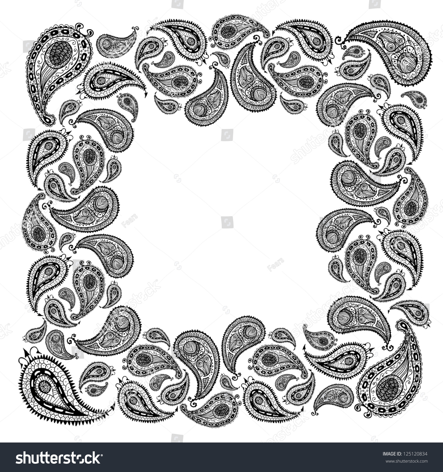 Doodle Paisley Background-Frame. Stock Vector Illustration 125120834 ...