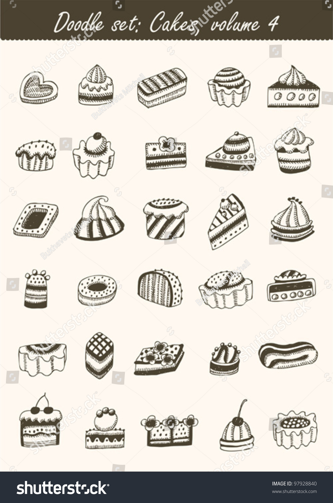Doodle Set: Cakes, Volume 4 Stock Vector Illustration 97928840 ...