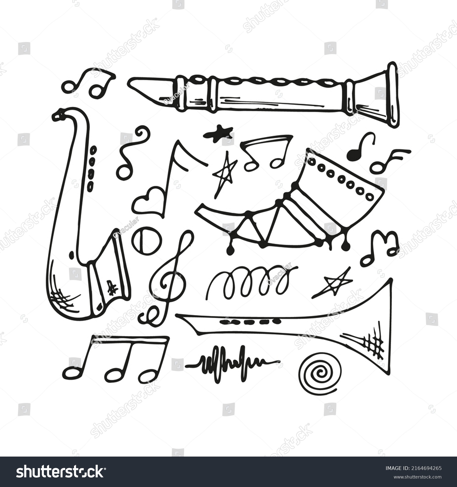 Doodle Set Musical Instruments Vector Hand Stock Vector (Royalty Free ...