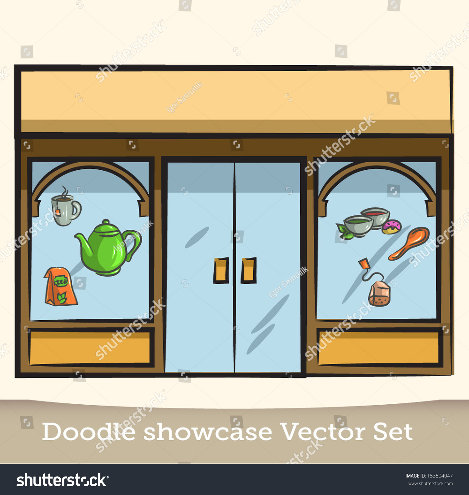 Doodle Showcase Tea Shop Vector Set: vector de stock (libre de regalías ...