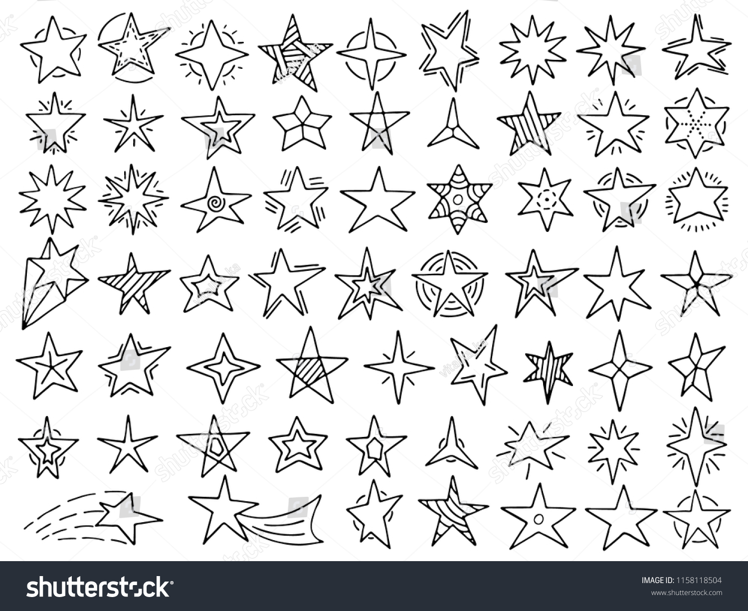 Doodle Stars Set Stock Vector (Royalty Free) 1158118504 | Shutterstock