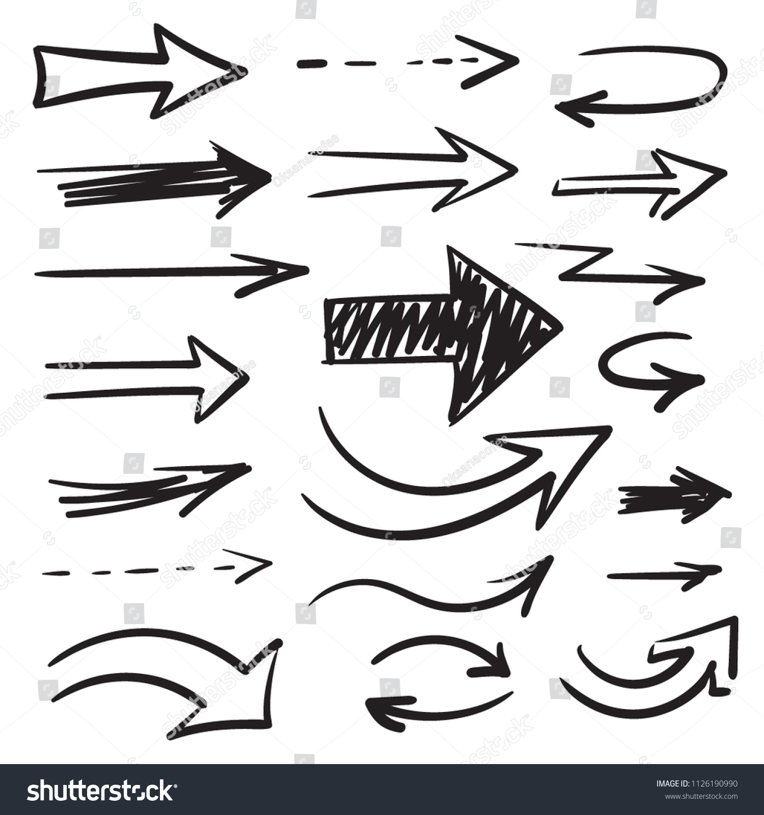 Doodle Vector Arrows Hand Drawn Set Stock Vector (Royalty Free ...