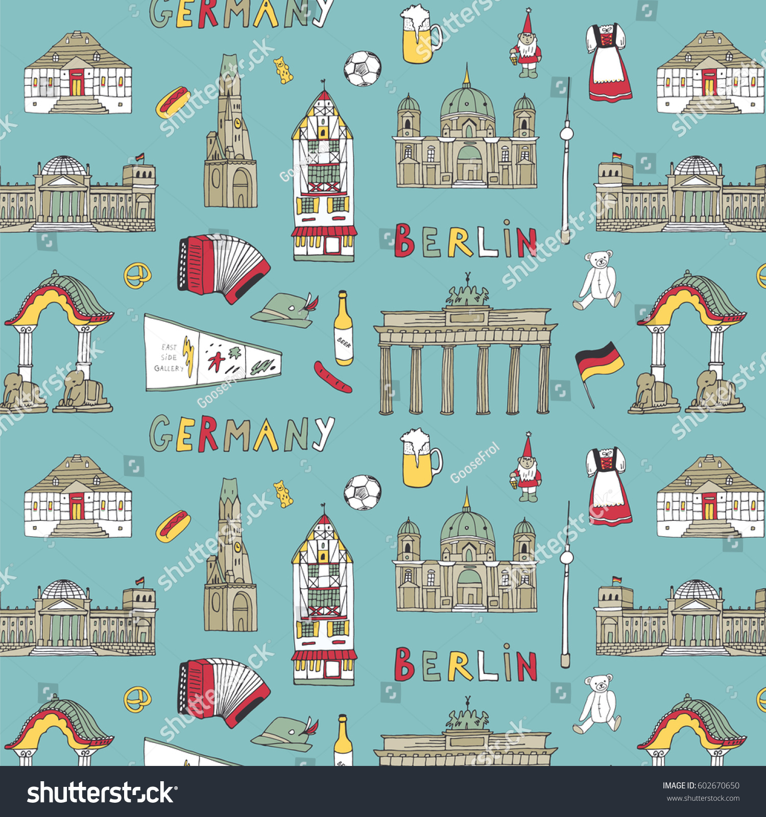 Doodle Vector Germany Berlin Travel Landmarks Stock Vector (Royalty ...
