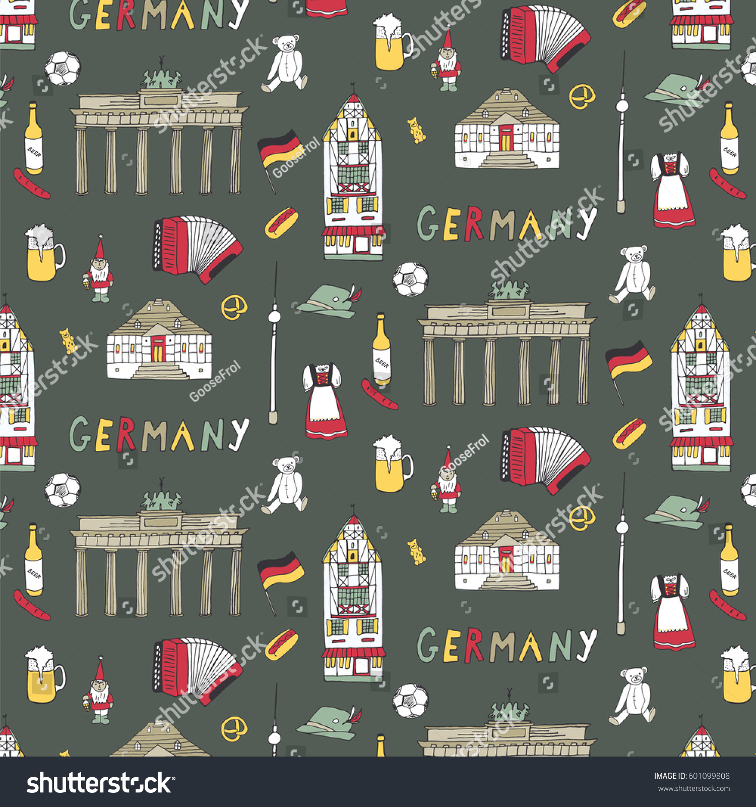 Doodle Vector Germany Travel Landmarks Pattern Stock Vector (Royalty ...