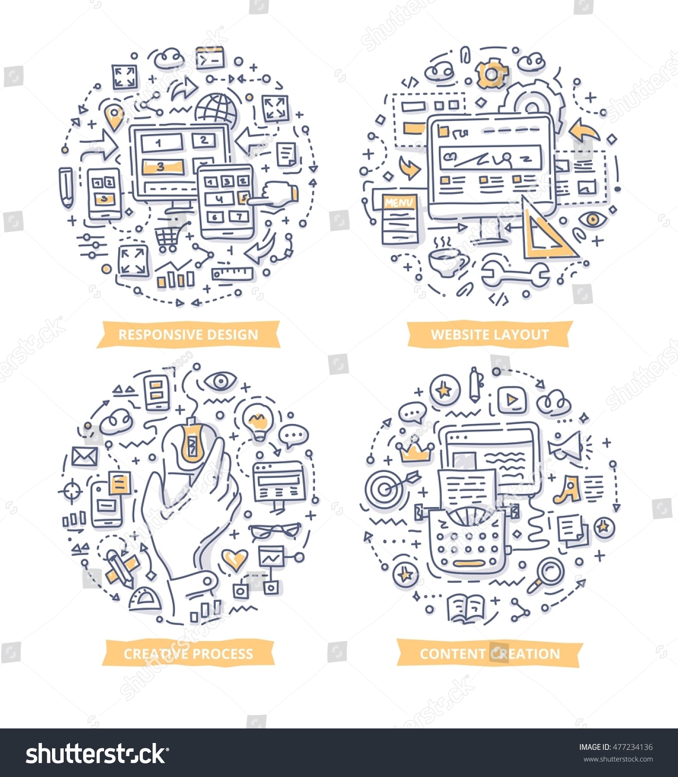 Doodle Vector Illustrations Designing Website Layout Stock Vector ...